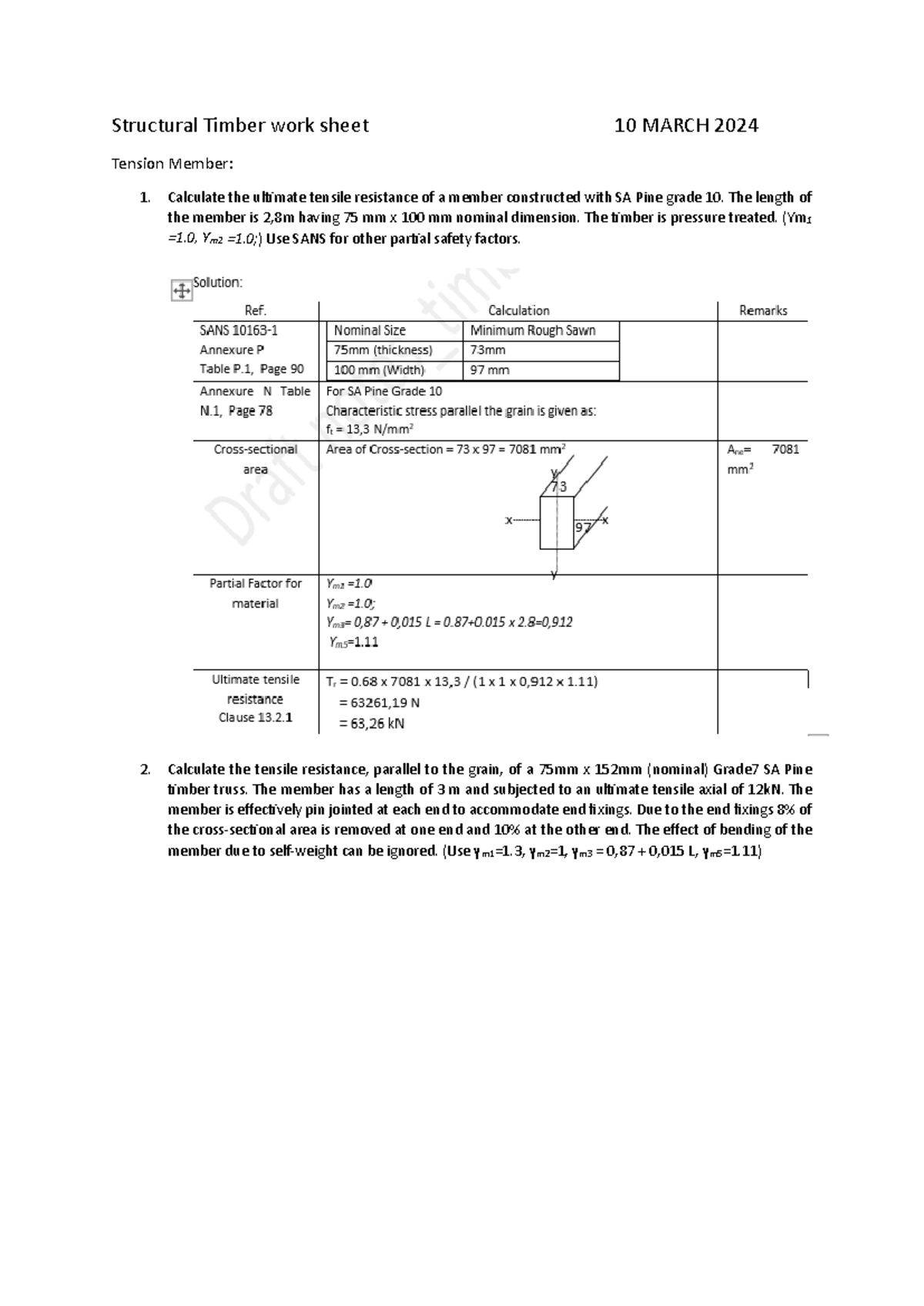 Worksheet Timber Design Memo - Structural Timber work sheet 10 MARCH ...
