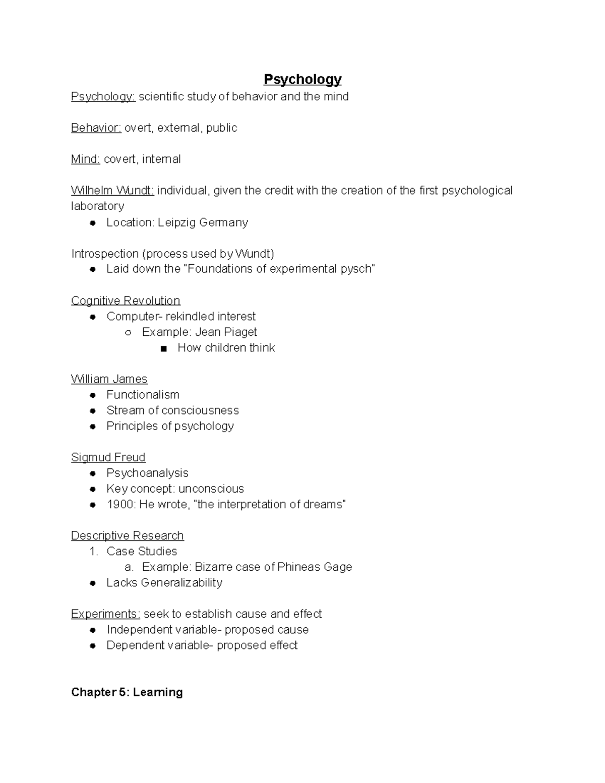 Psychology Notes - Psychology Psychology: scientific study of behavior ...