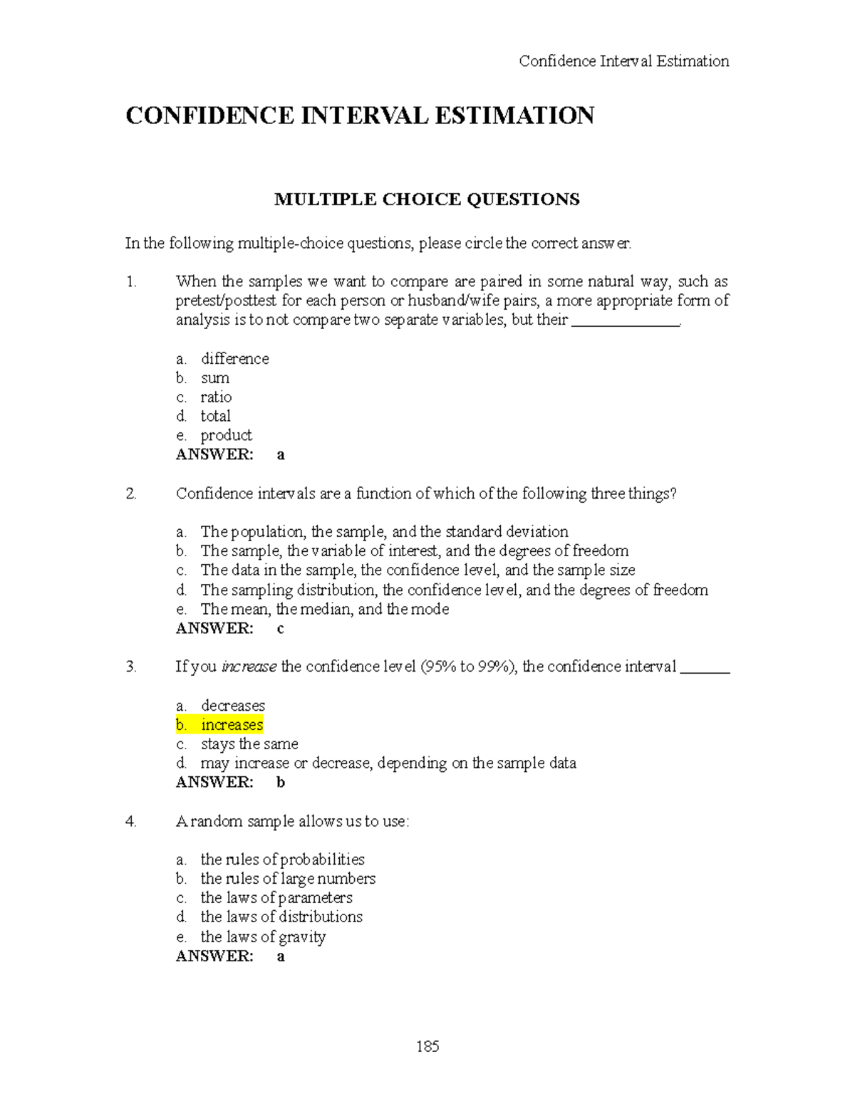 MCQS 2 Conf Interval - Confidence Interval Estimation CONFIDENCE ...