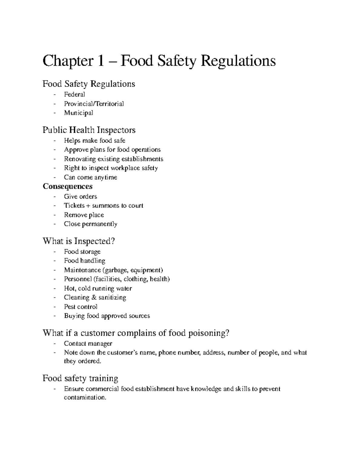 Chapter 1 - Food Safety Regulations - Chapt er 1 – Food Safety Regul ...