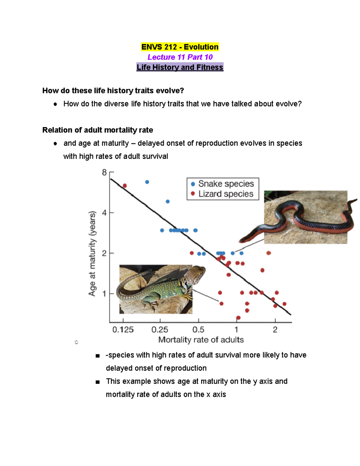 ENVS 212 Lecture 11 Part 10 - Spring 2020 - ENVS 212 - Evolution Lecture 11 Part 10 Life History ...