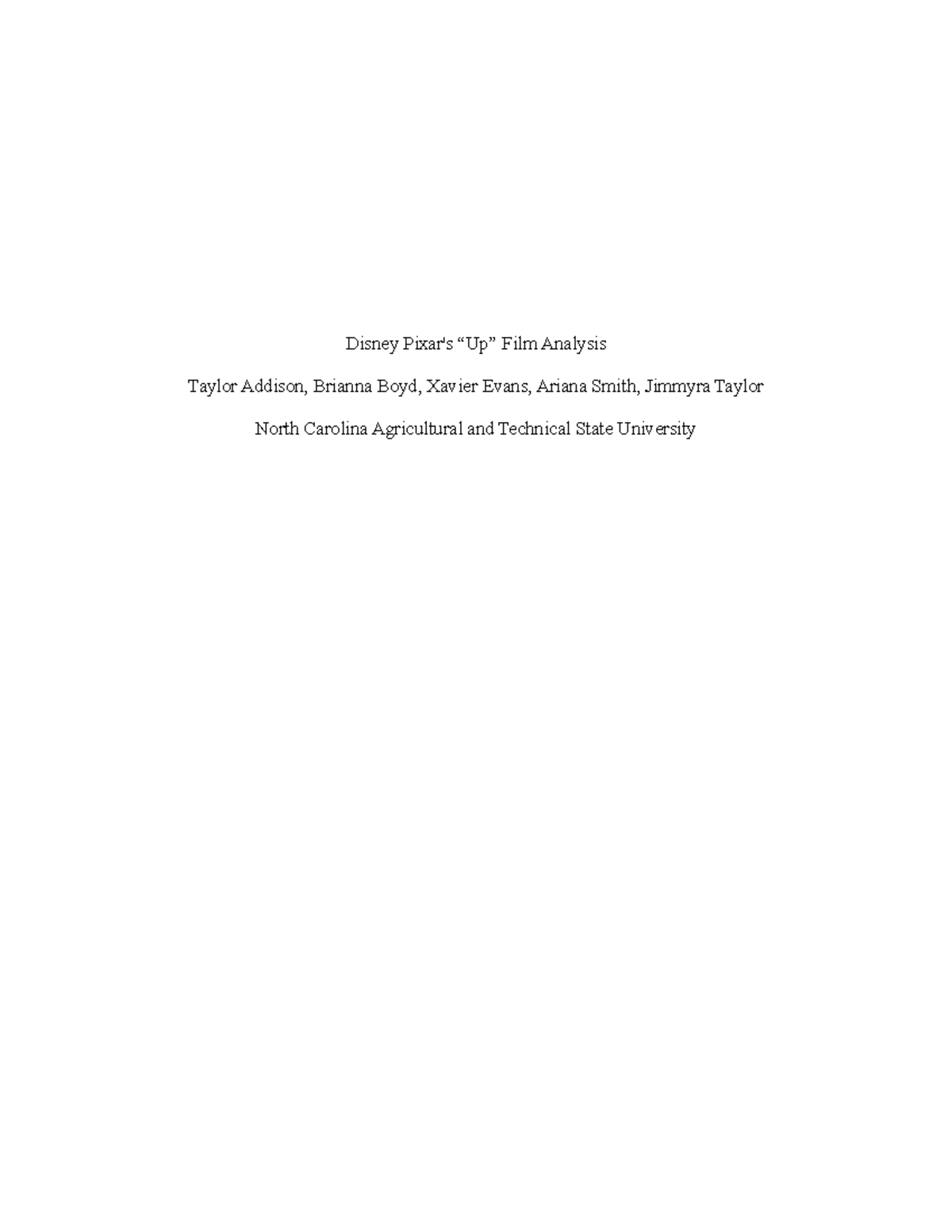 Animated Film Analysis - Disney Pixar's “Up” Film Analysis Taylor ...