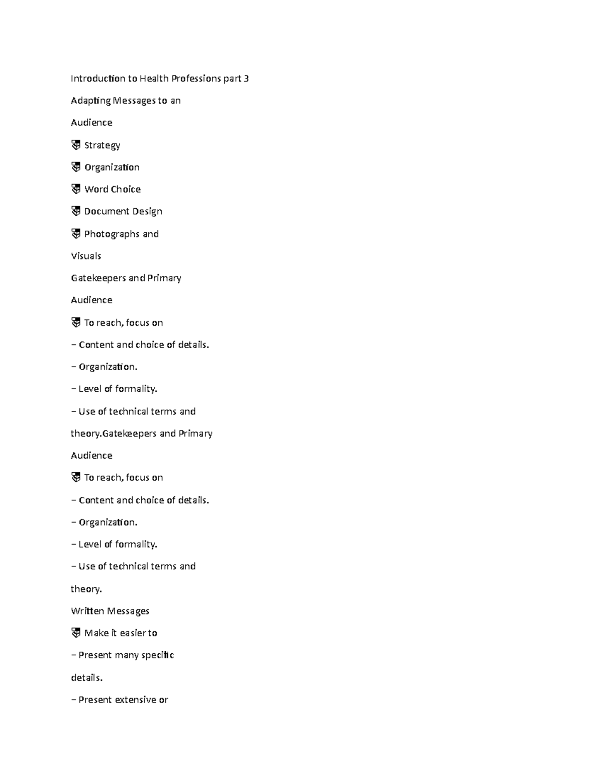 Introduction to Health Professions part 3 - ‒ Organization. ‒ Level of ...