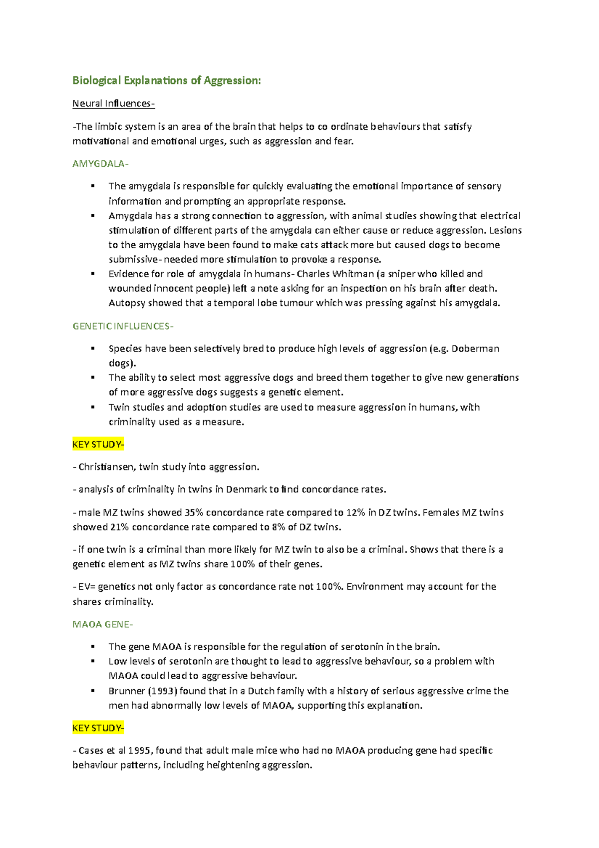 Neural and Hormonal influences on aggression - Biological Explanations ...