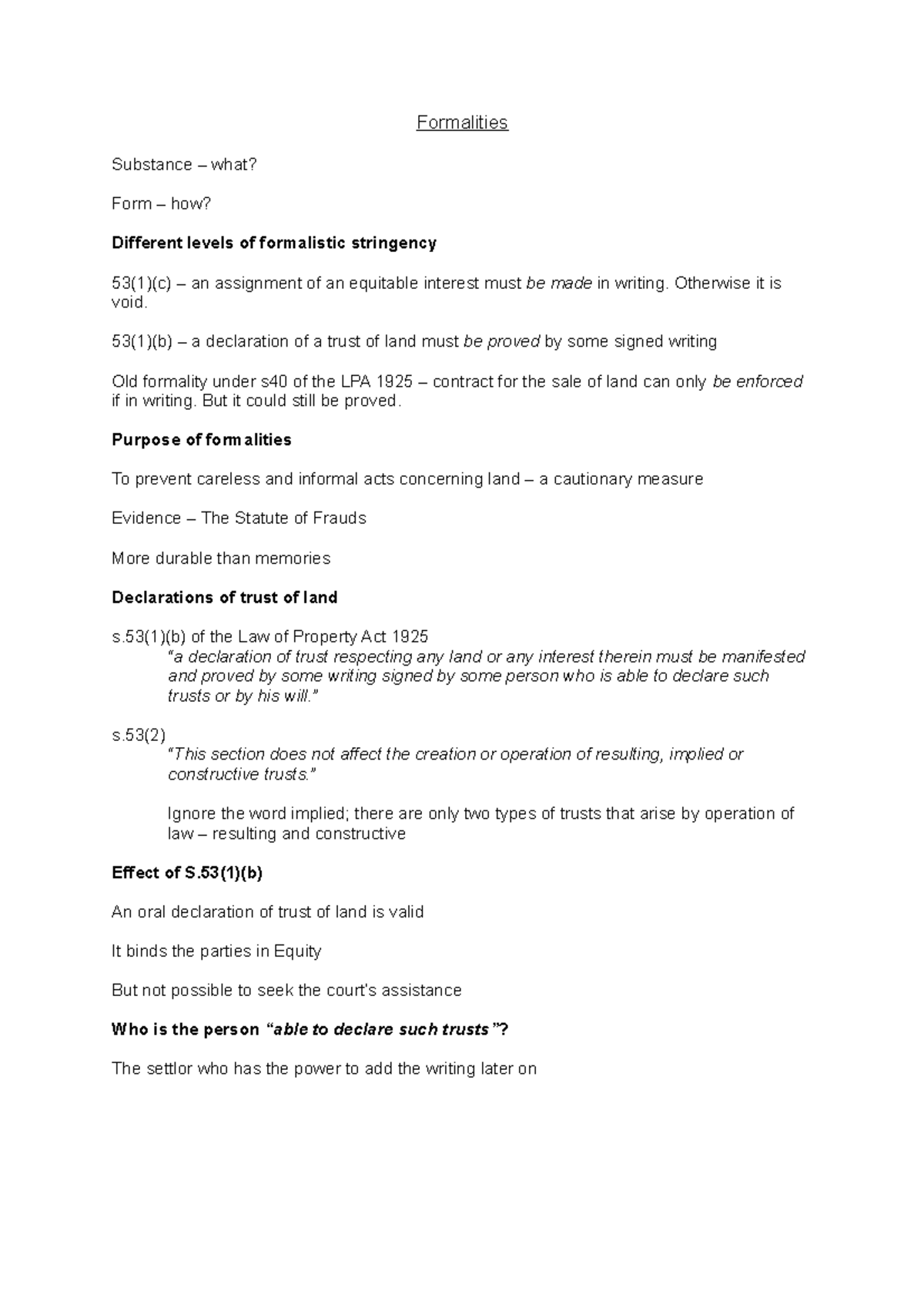 Lecture Five - Formalities - Formalities Substance – what? Form – how ...