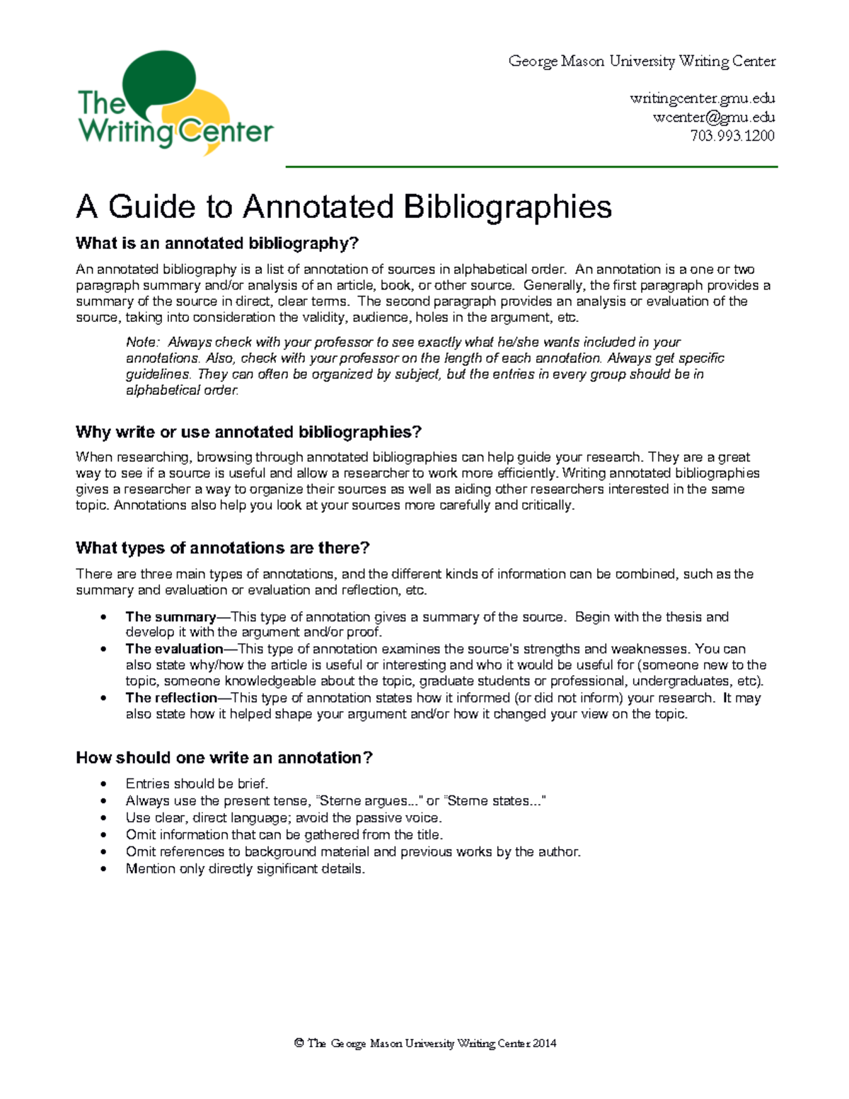 A Guide to Annotated Bibliographies ATI - The Writing Center George ...