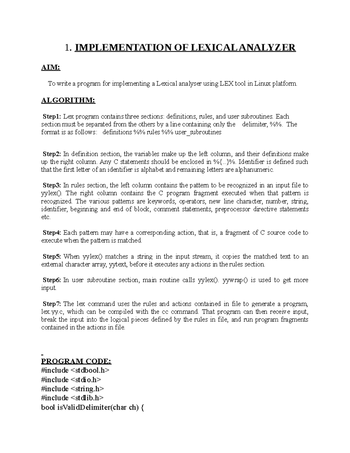 Ex.NO 1- Implementation OF Lexical Analyzer - 1. IMPLEMENTATION OF LEXICAL ANALYZER AIM: To ...