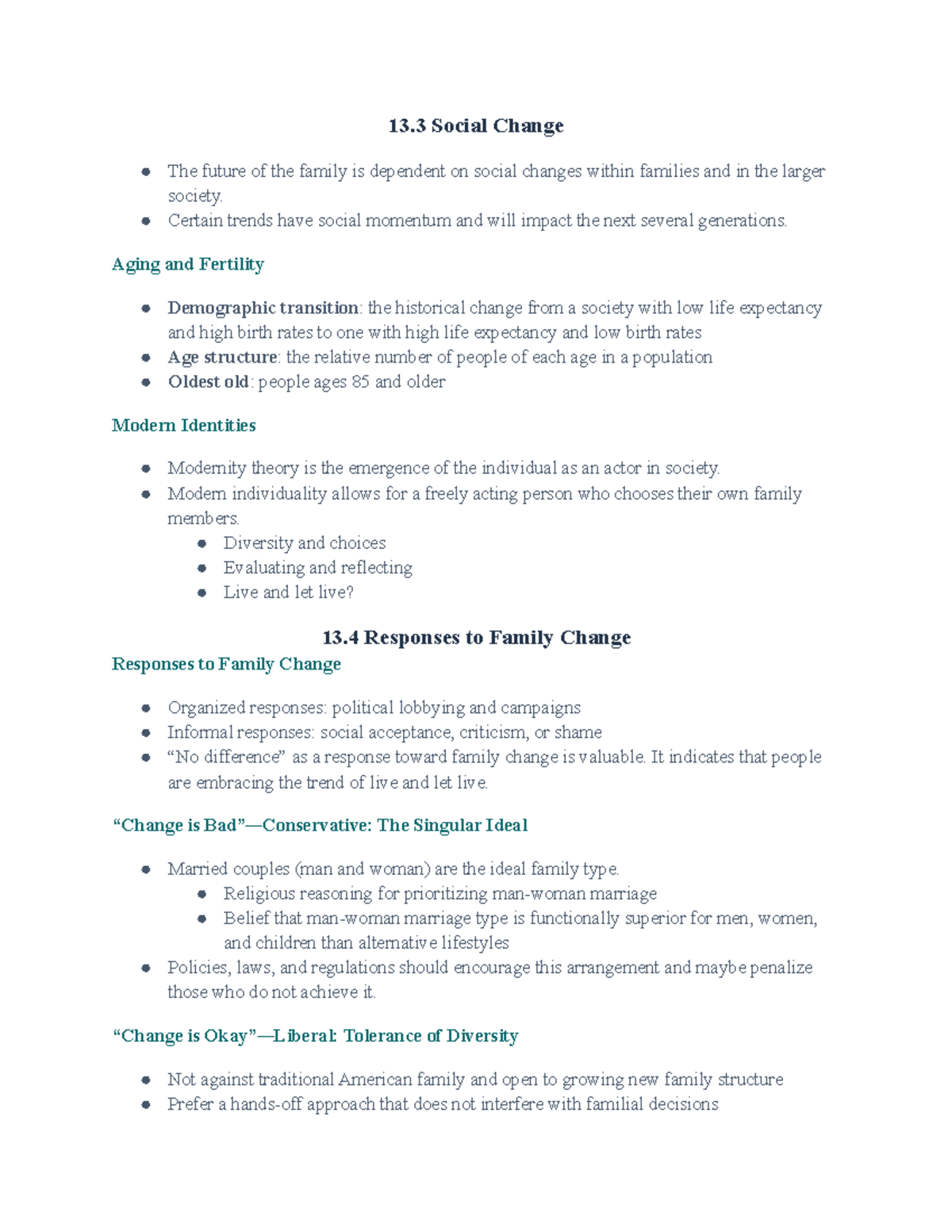 13.2 SOC notes - 13 Social Change The future of the family is dependent ...