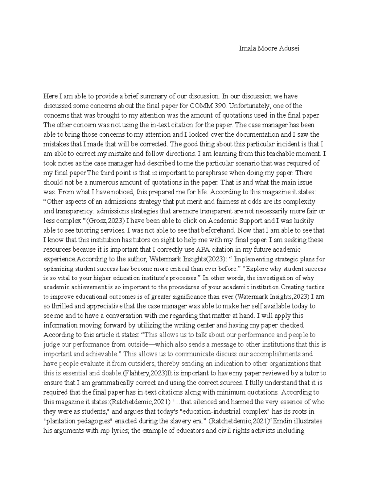 Final Revised Document for Case - Imala Moore Adusei Here I am able to ...