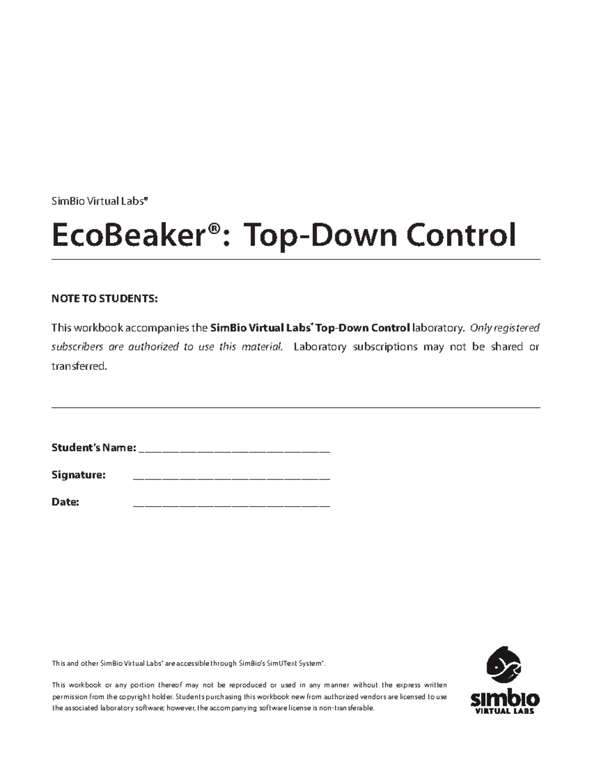 ST Top Down Control WB 2022 - . SimBio Virtual Labs® EcoBeaker®: Top ...