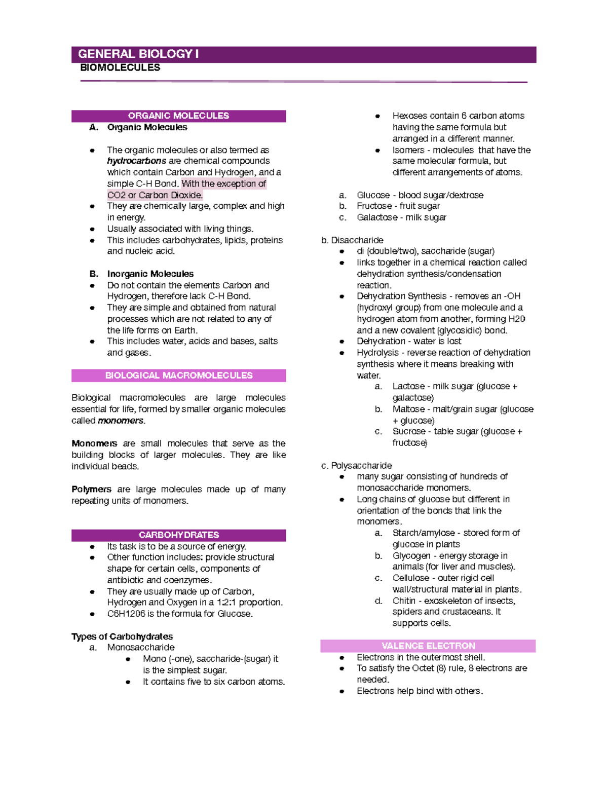 Genbio Biomolecules Reviewer - BIOMOLECULES ORGANIC MOLECULES A ...