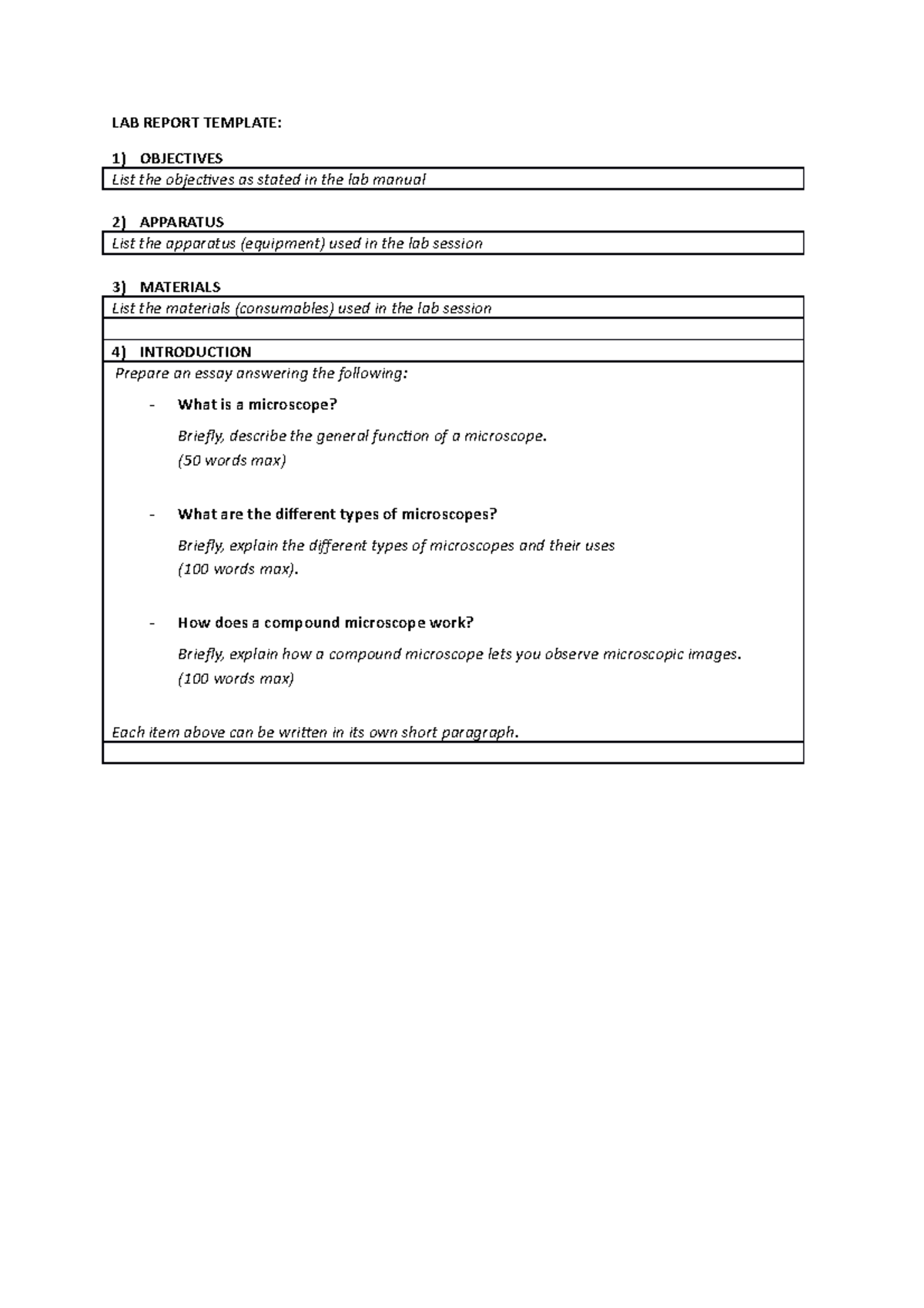 Report Template 01 - Microscope (draft) - LAB REPORT TEMPLATE: 1 ...