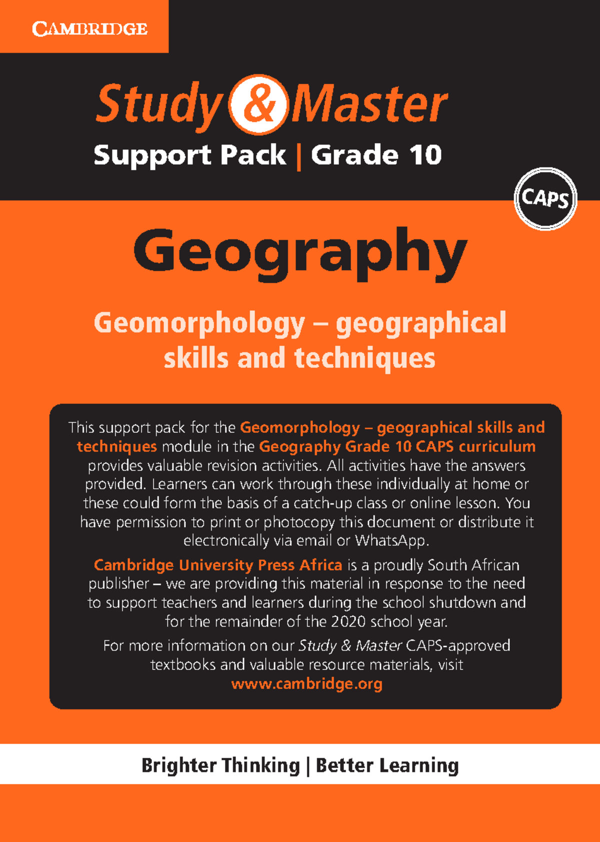 GEO 10 Support Pack for Geomorphology geographical skills and techniques - This support pack for ...