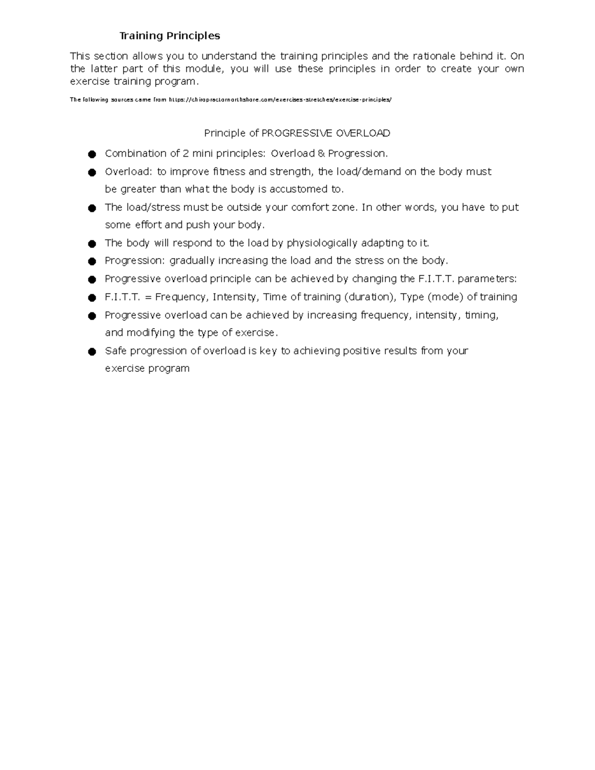 Module-4 - Module - Training Principles This section allows you to ...