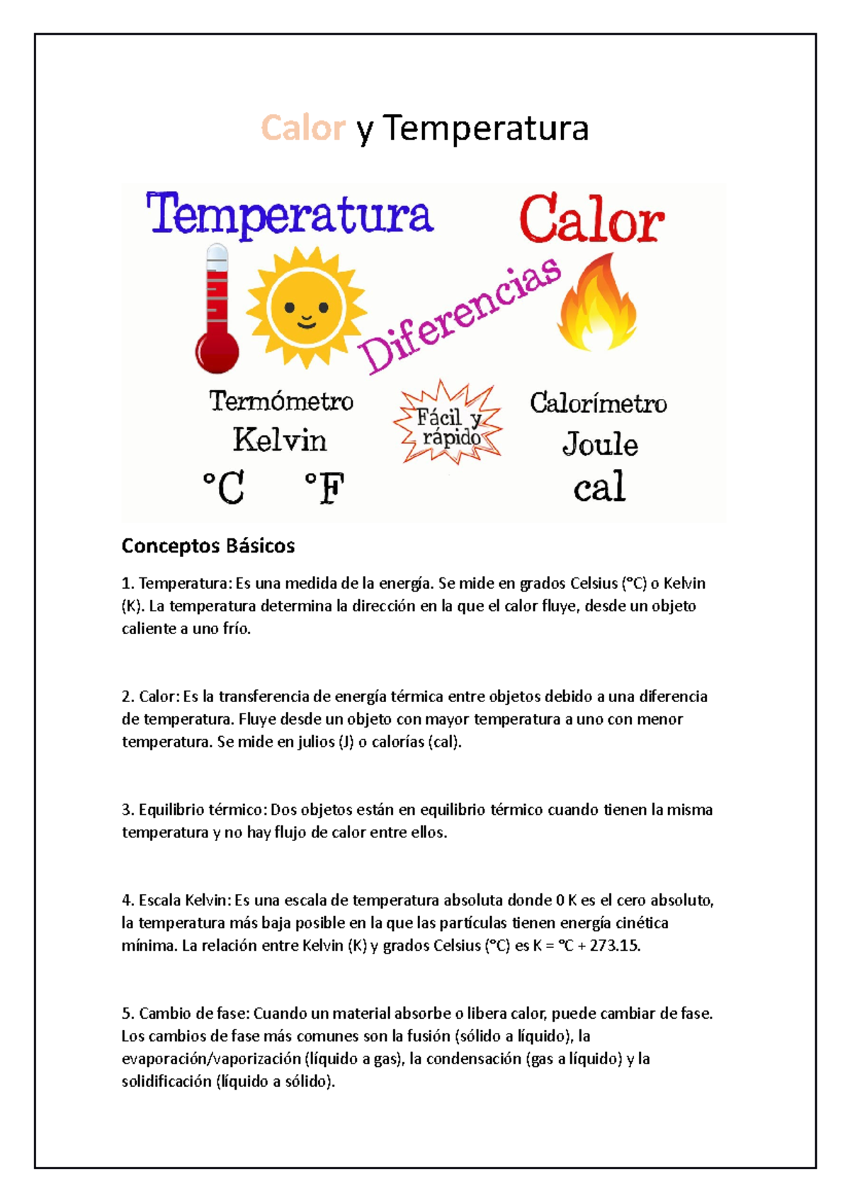 Calor y Temperatura - conceptos básicos - Calor y Temperatura Conceptos Básicos Temperatura: Es ...