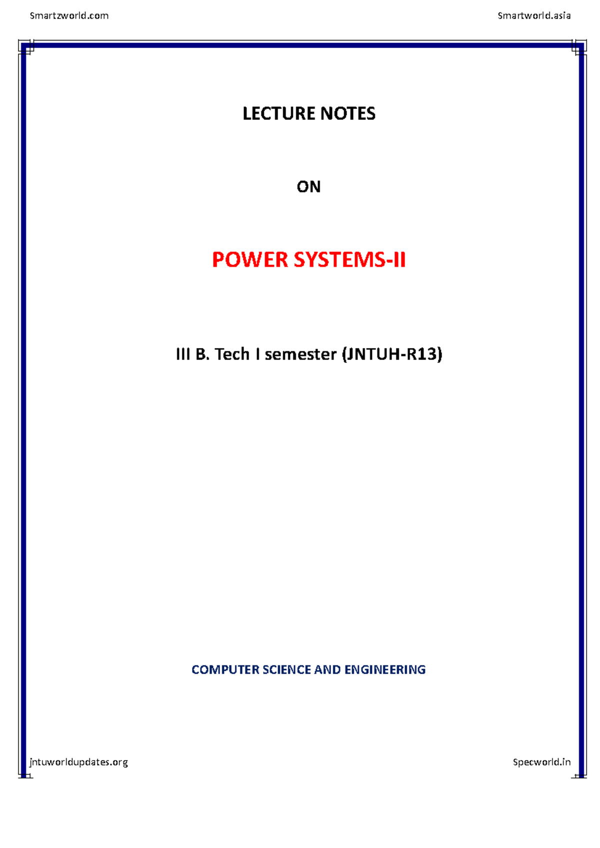 Power Systems-II by puneet sharma - LECTURE NOTES ON POWER SYSTEMS-II ...