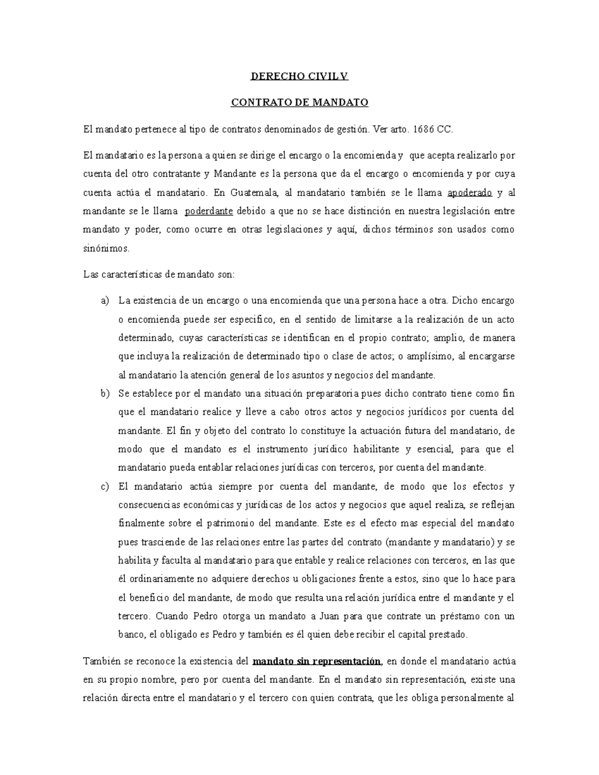 Derecho civil V unidad 2 Mandato con ejemplo - DERECHO CIVIL V CONTRATO ...