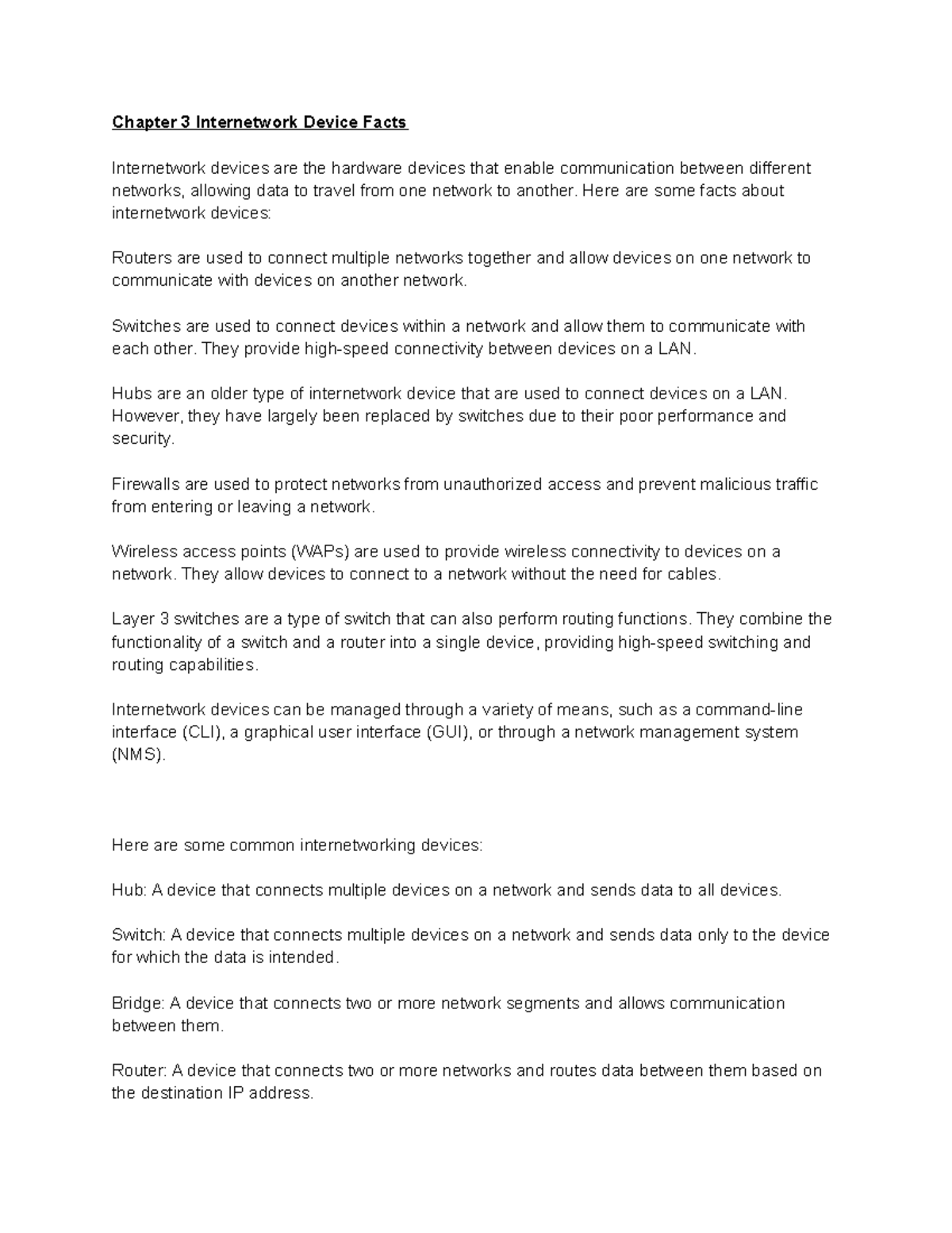 Chapter 3 Internetwork Device Facts - Here are some facts ...