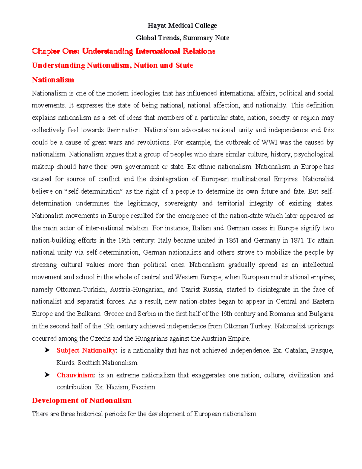 Global Trends summary notes full Hayat II - Hayat Medical College ...