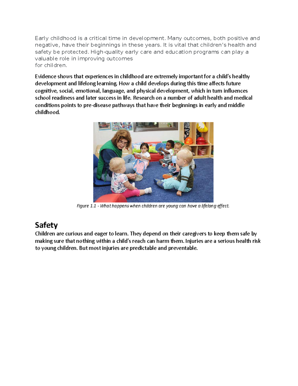 Health - HANDOUT - Early childhood is a critical time in development ...