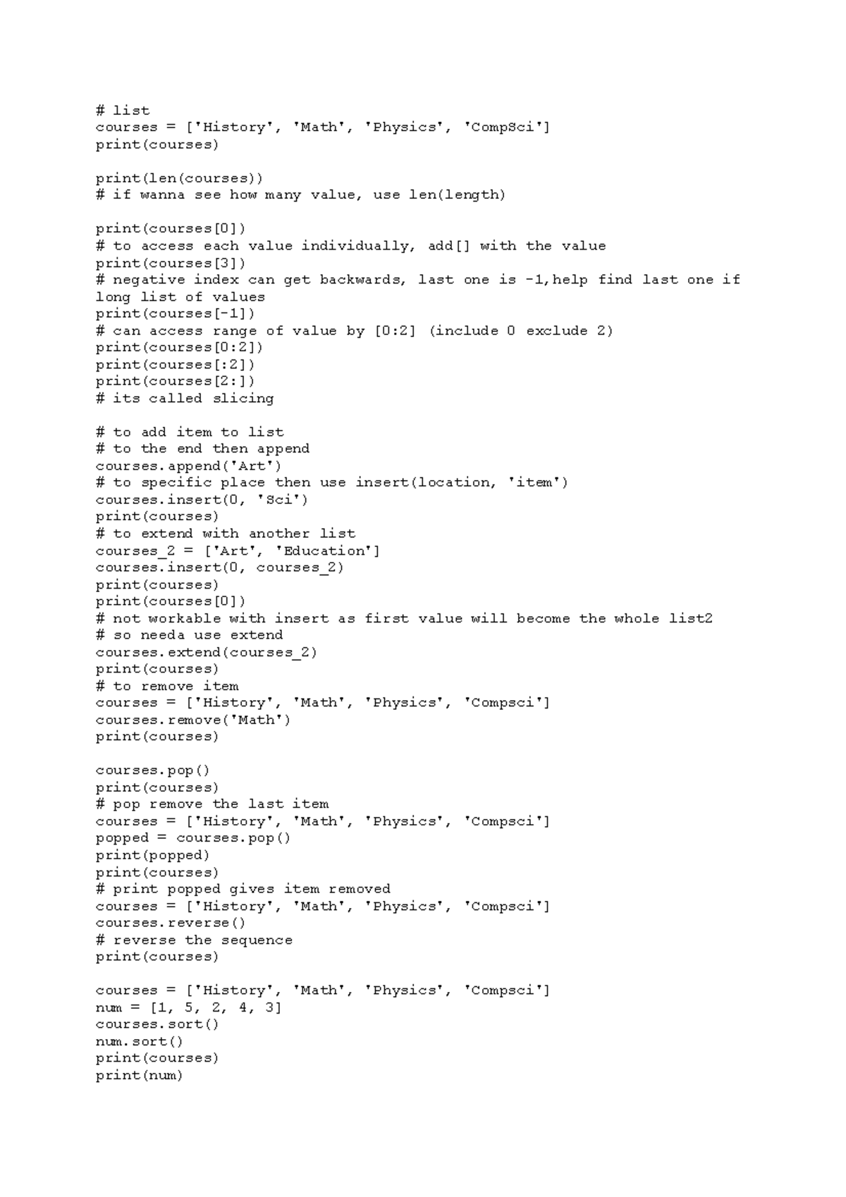 Lists, tuples, and sets - list courses = ['History', 'Math', 'Physics ...