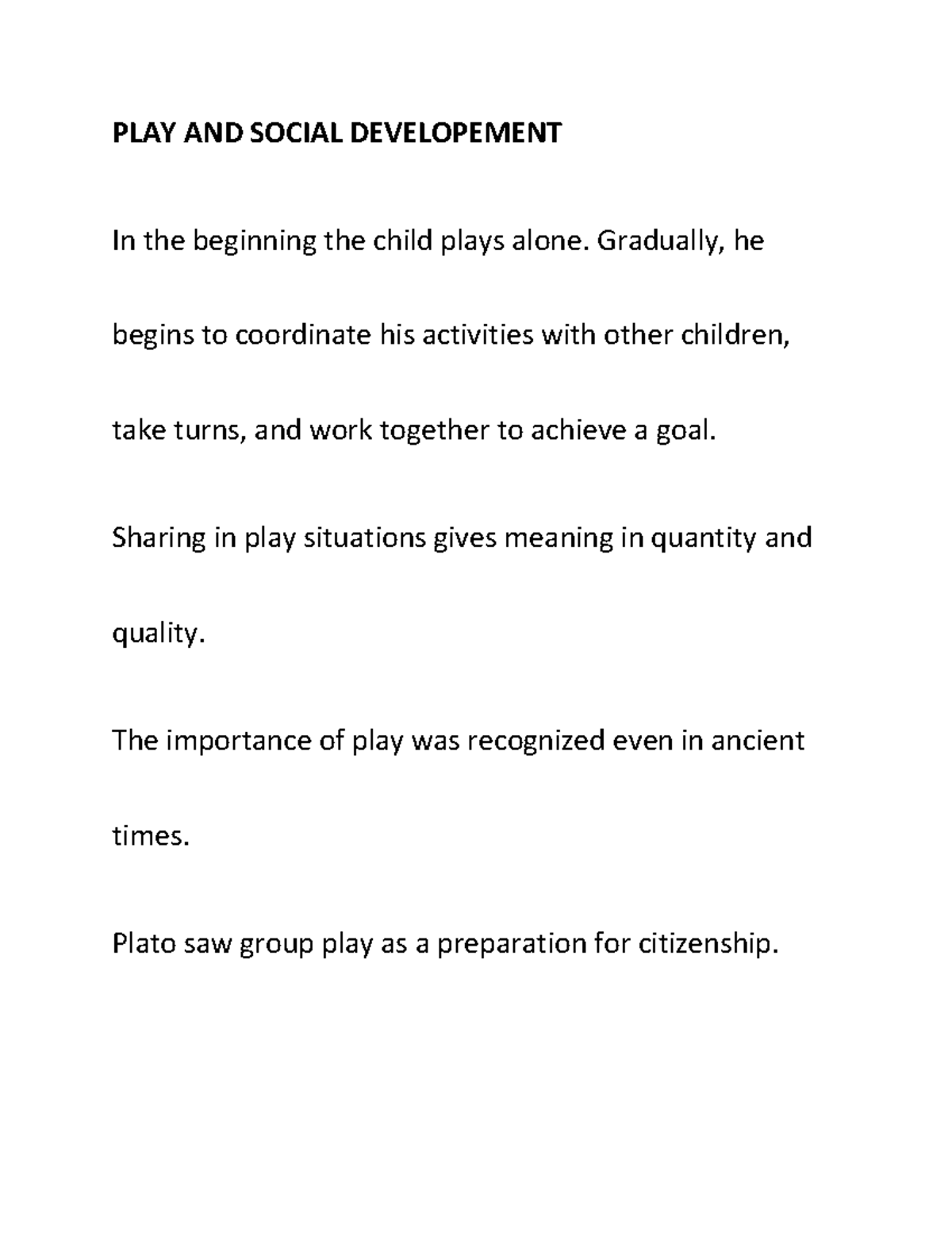 Play and social developement - PLAY AND SOCIAL DEVELOPEMENT In the ...