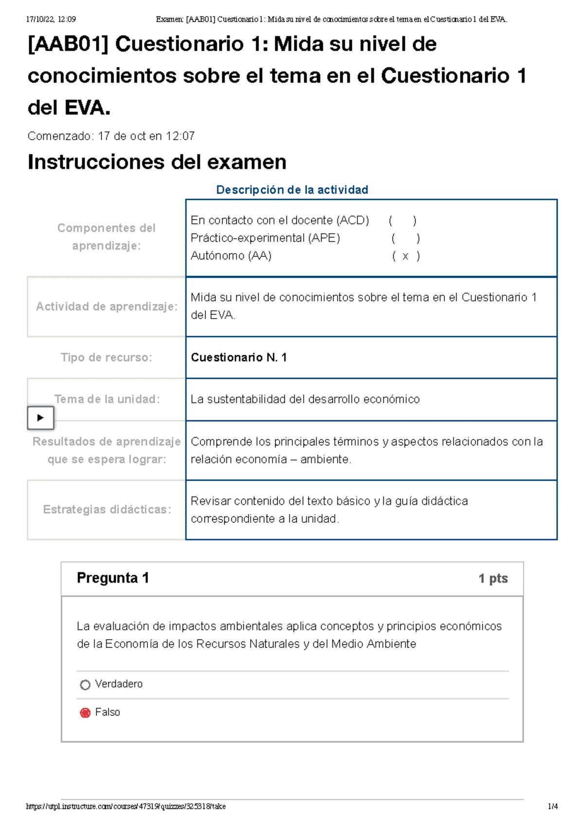 Examen: [AAB02] Cuestionario 1: Evalúe su aprendizaje, participando en el cuestionario en línea ...