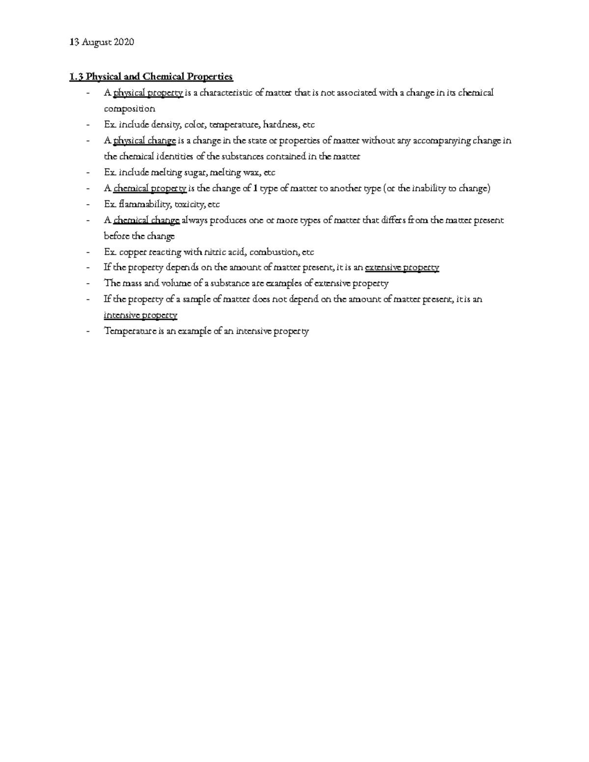 1.3 physical and chemical properties notes - 13 August 2020 1 Physical ...