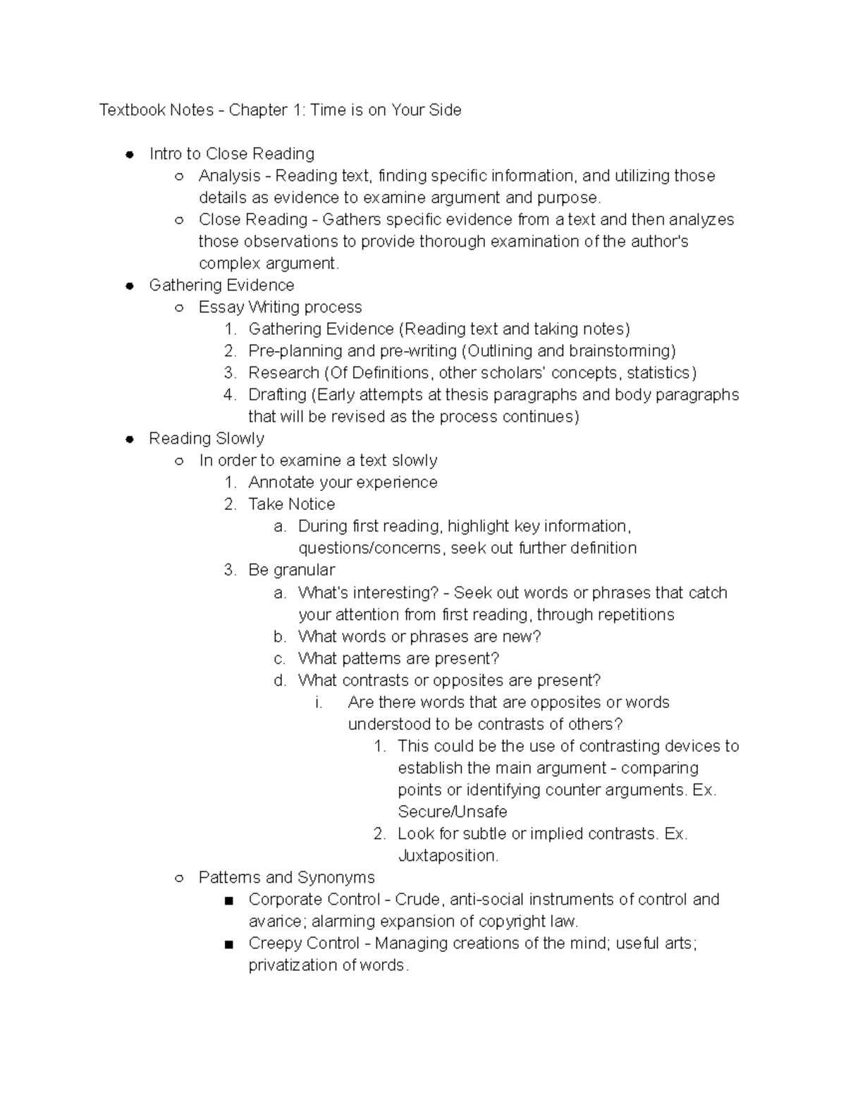 W2 - Lecture and Reading Notes - Textbook Notes - Chapter 1: Time is on ...