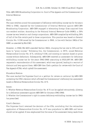 Statcon Chapter 9 Case Doctrines - STATCON CHAPTER 9 Cases Doctrines: 1 ...