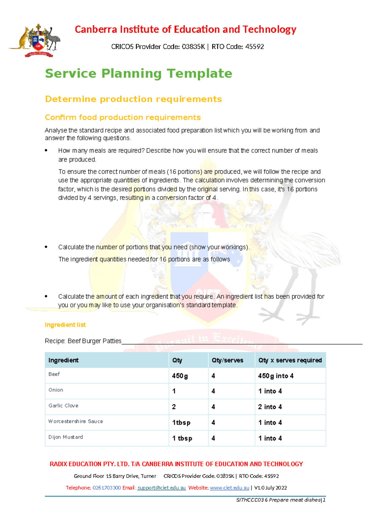 Sithccc 036 Service Planning Template - CRICOS Provider Code: 03835K ...