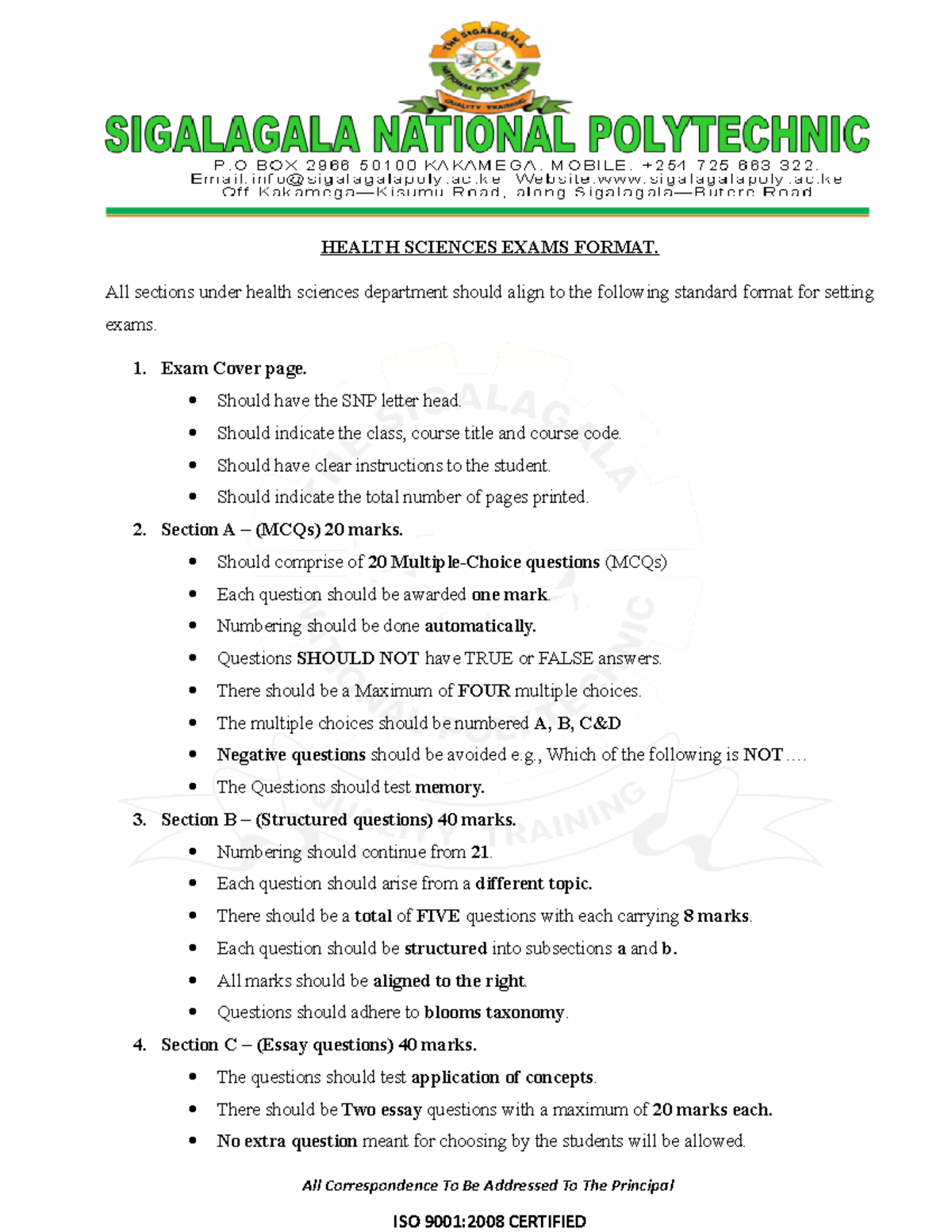Health Sciences EXAM Format - HEALTH SCIENCES EXAMS FORMAT. All ...