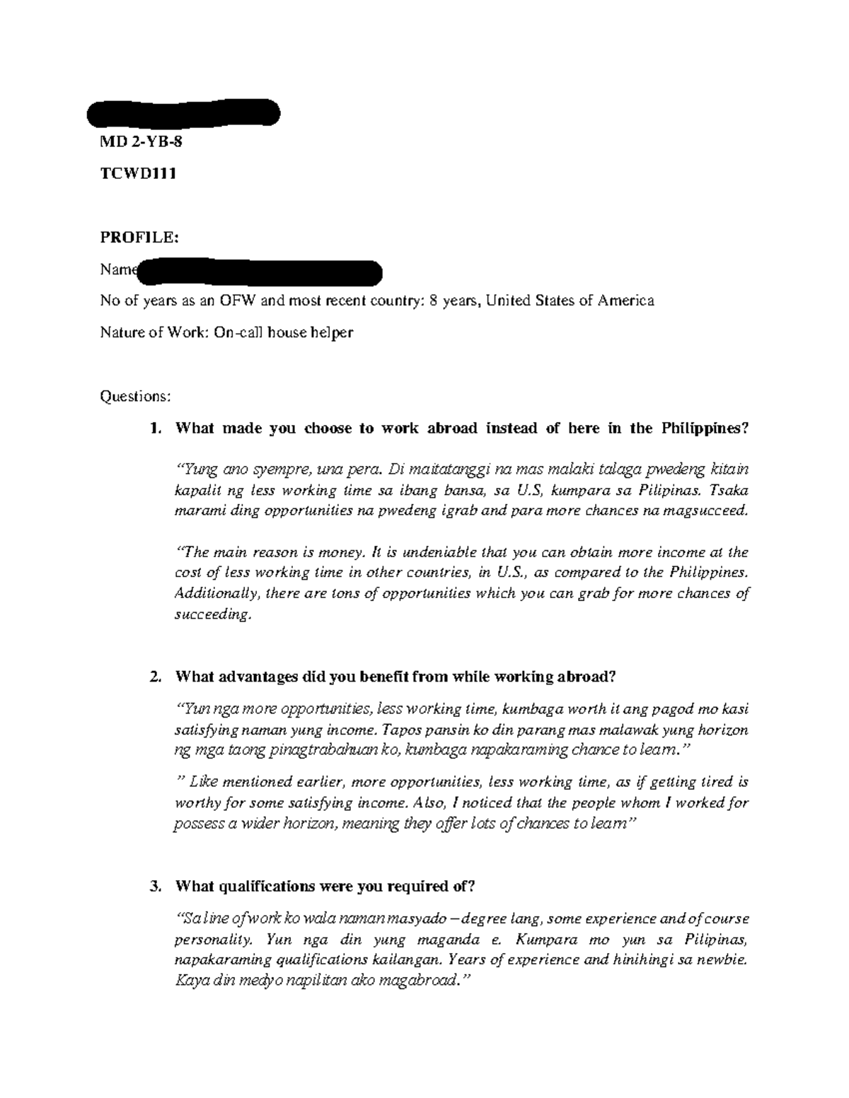 TCWD, OFWS - Sample assignment - MAGLINES, BRIX M. MD 2-YB- TCWD ...