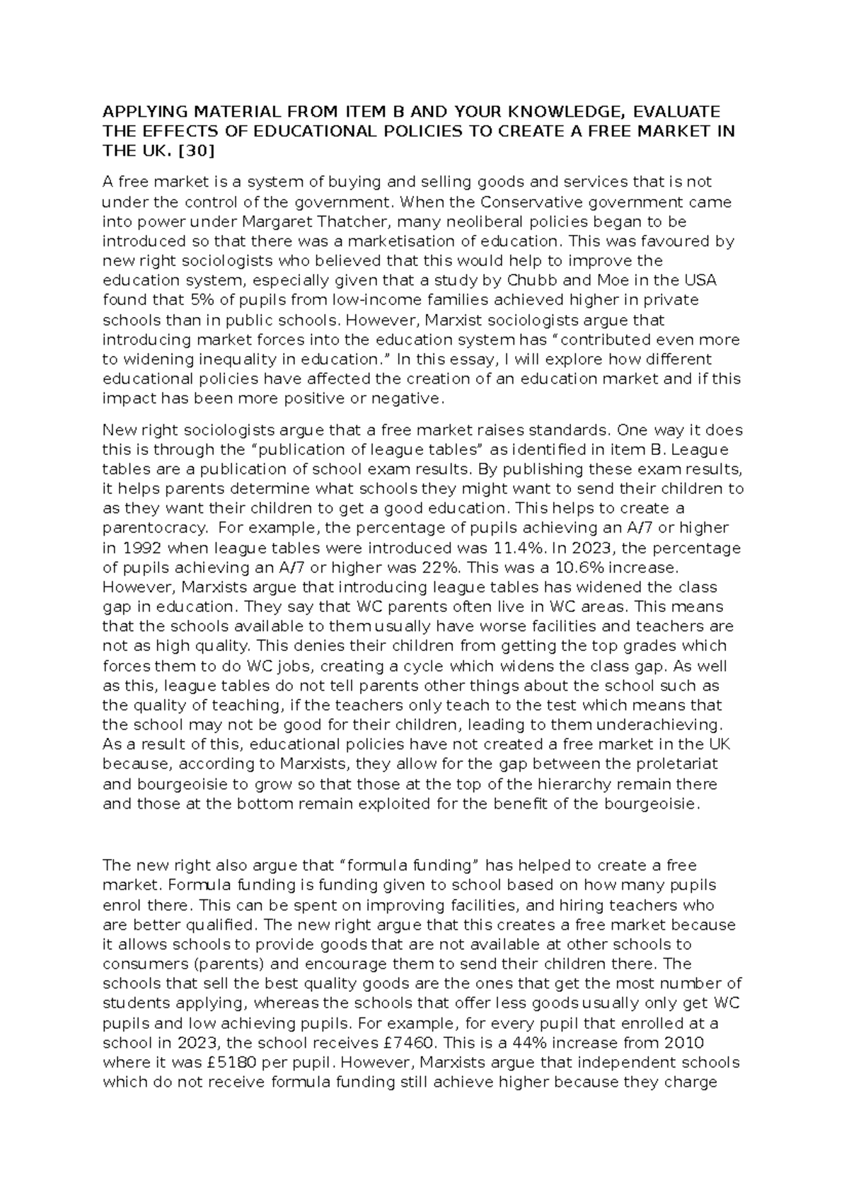 30 Marker - Sociology - Education - Studocu