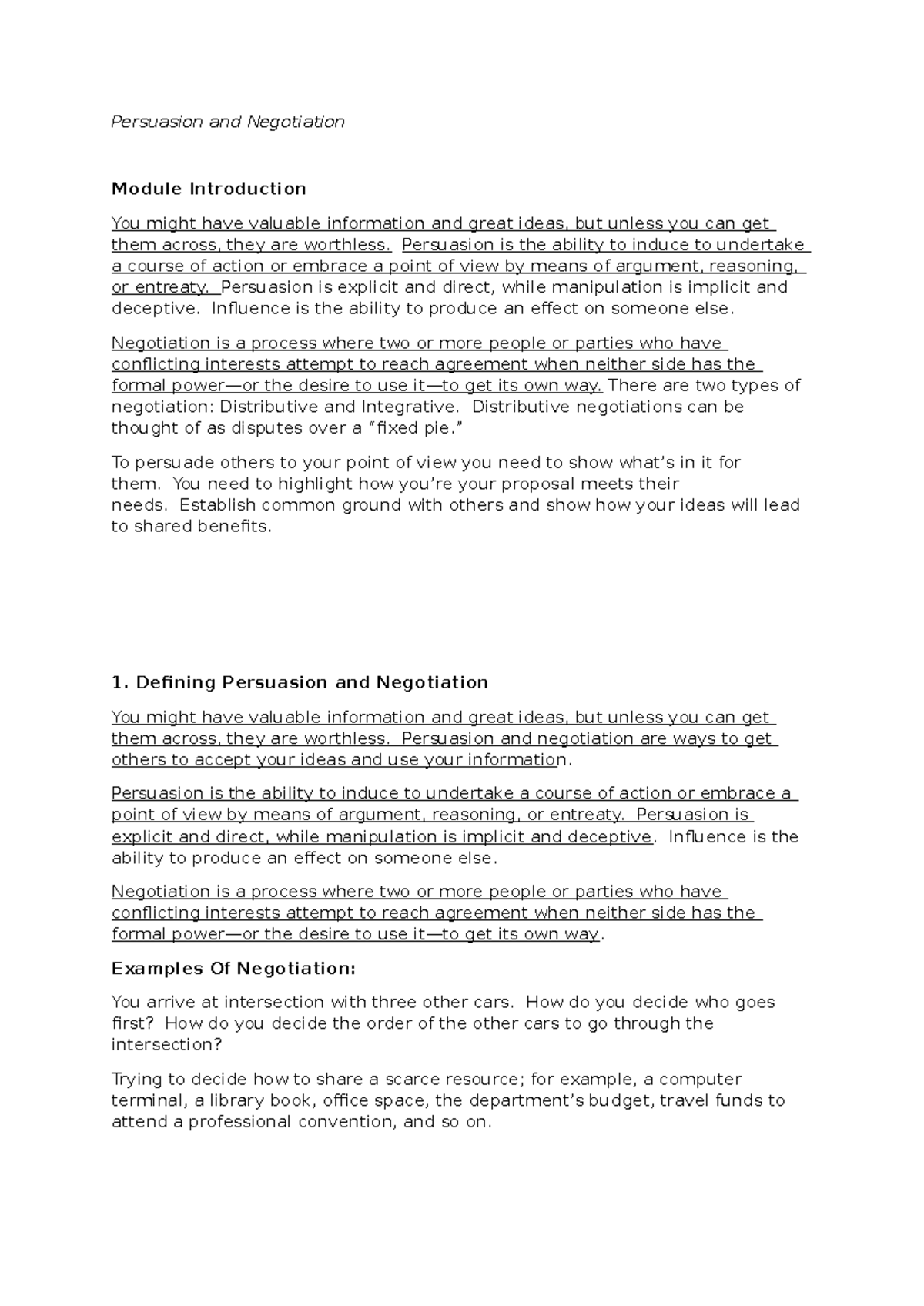 Persuasion and Negotiation - Persuasion and Negotiation Module ...