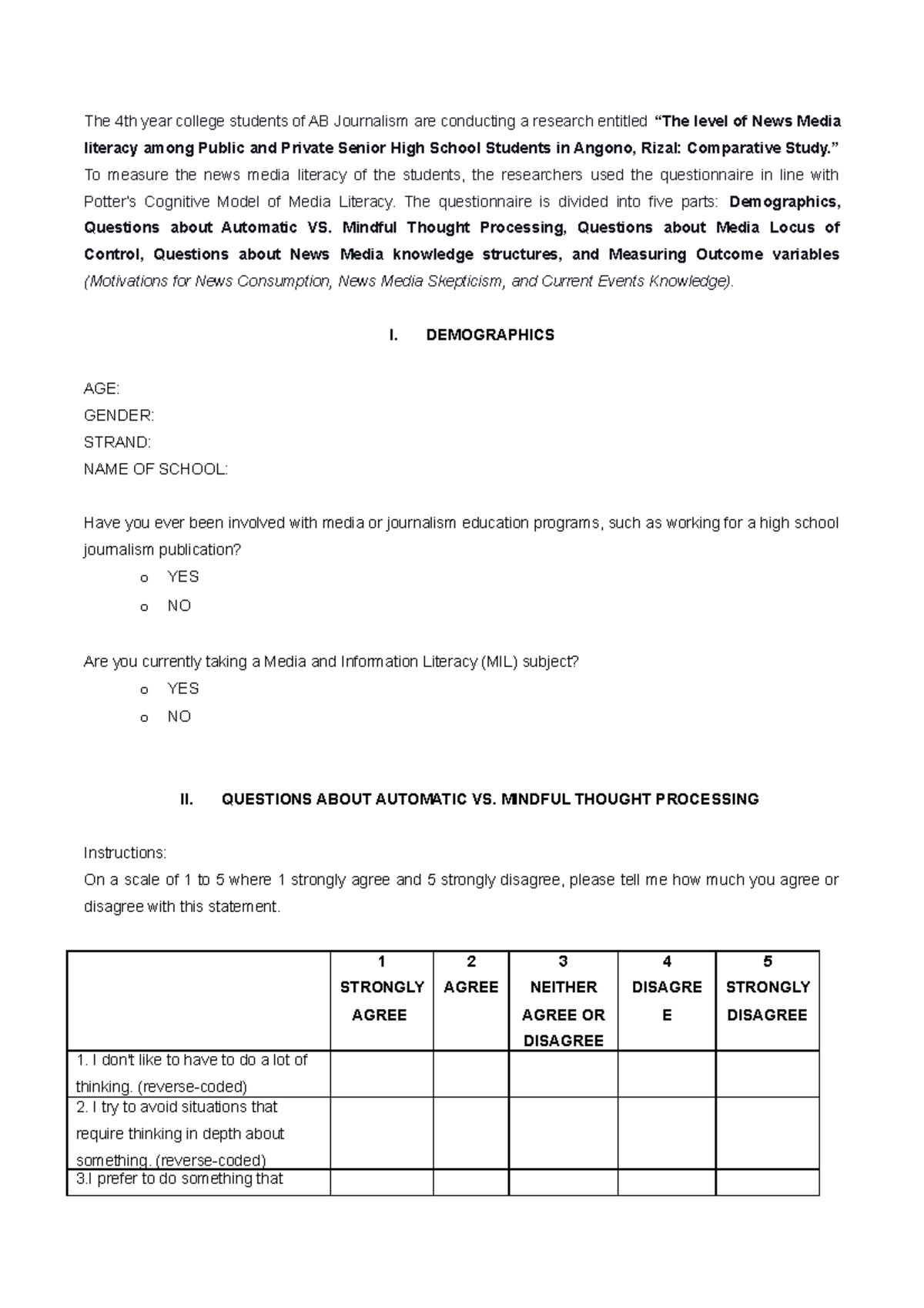 Research-Questionaire - The 4th year college students of AB Journalism ...