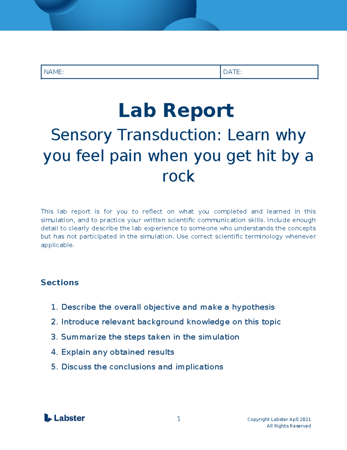 Lab Report Sensory transduction Learn why you feel pain when you get ...