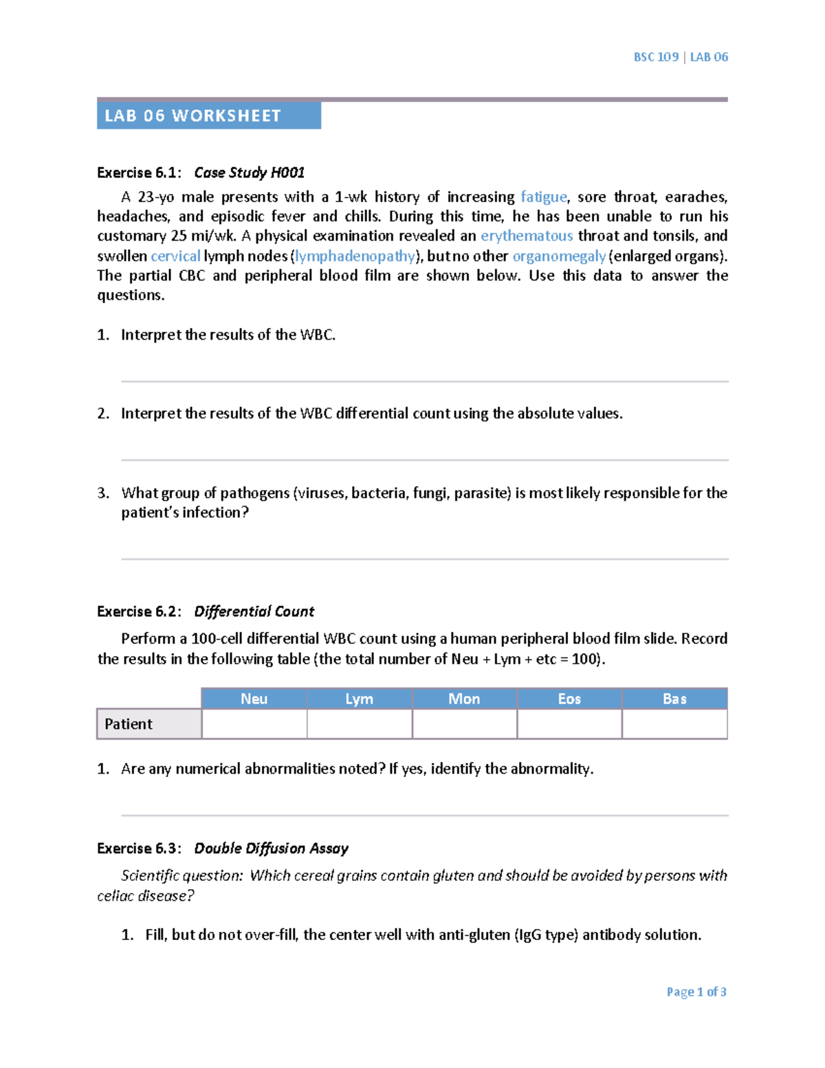 24346101 - Lab assignment - BSC 109 | LAB 06 Page 1 of 3 LAB 06 WORKSHEET Exercise 6: Case Study ...