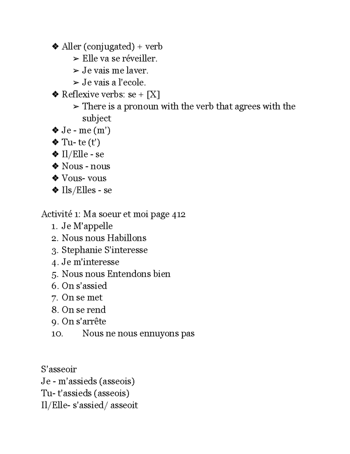 French Notes Lecon 10 - Aller (conjugated) + verb Elle va se réveiller ...