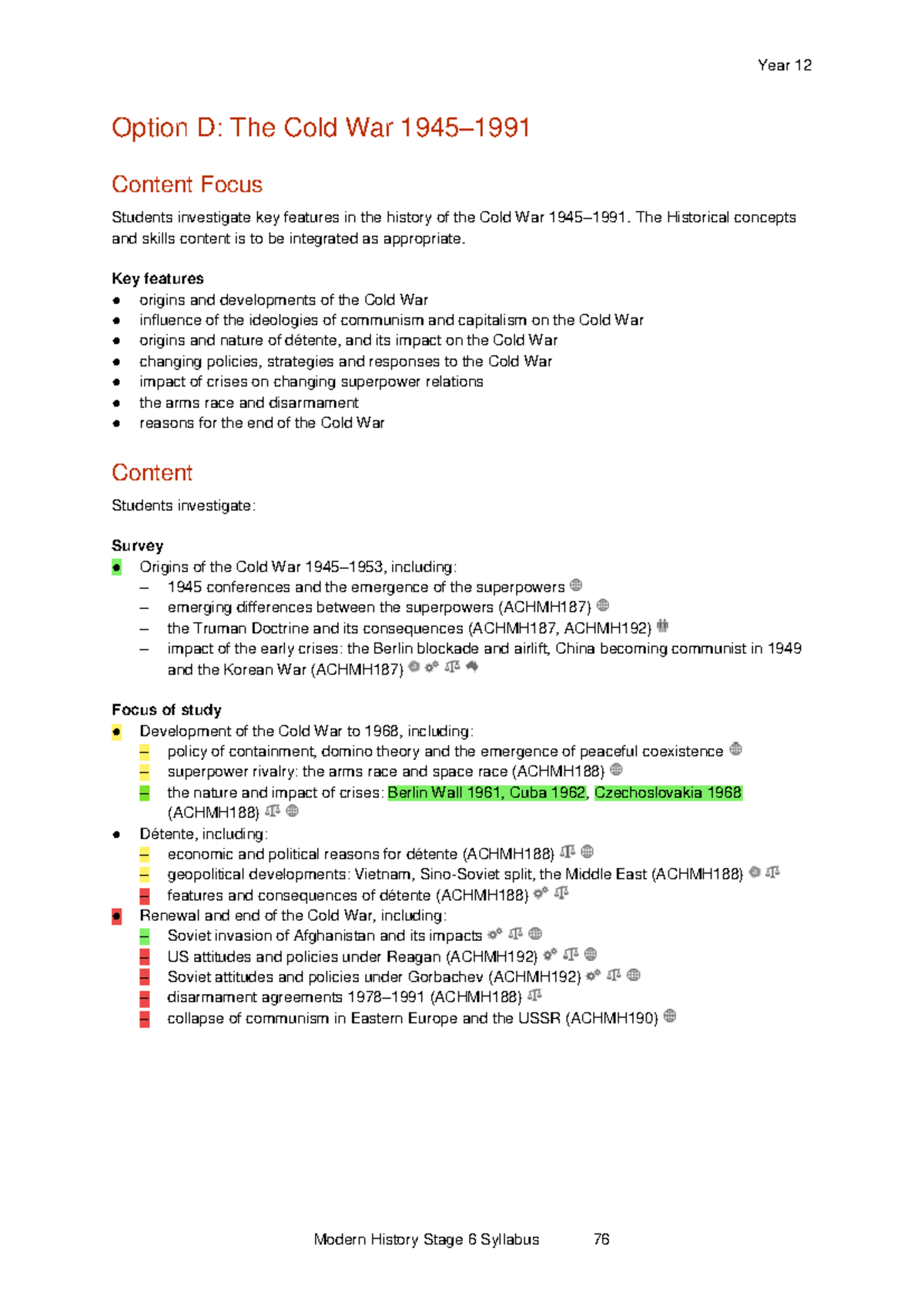 Cold war syllabus for - Year 12 Modern History Stage 6 Syllabus 76 ...