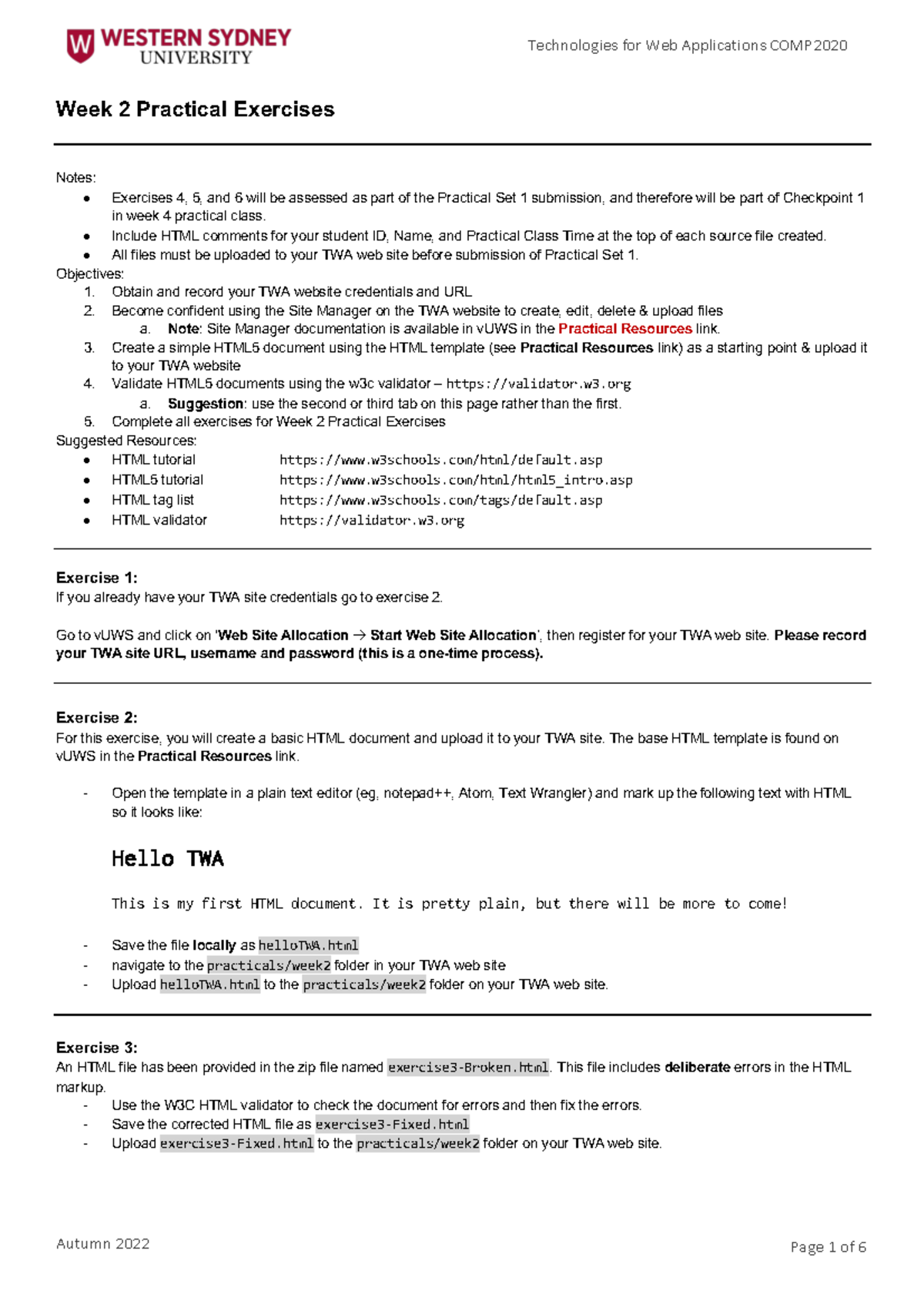 Practical-Week2-Exercises - 300582 - UWS - Studocu
