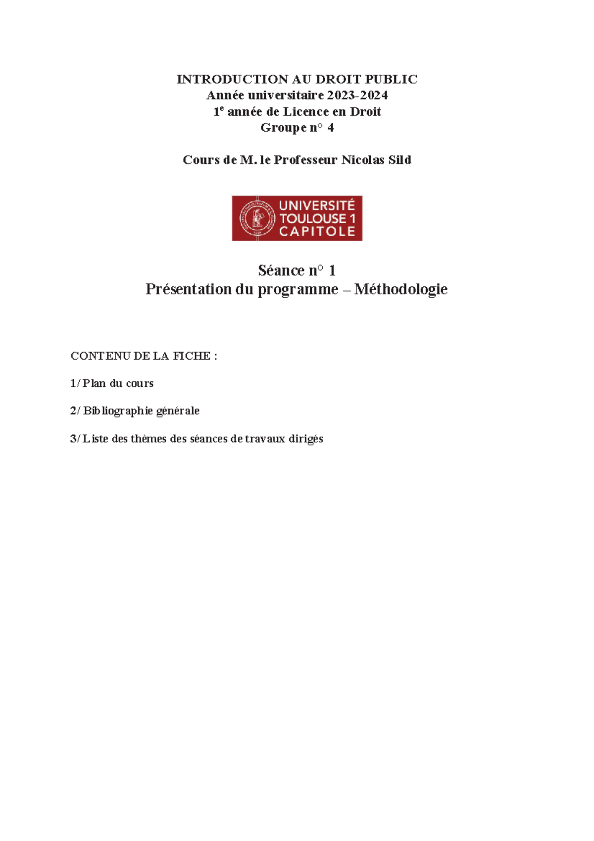 Fiche TD Introduction au droit public Groupe 4 - INTRODUCTION AU DROIT PUBLIC Année ...
