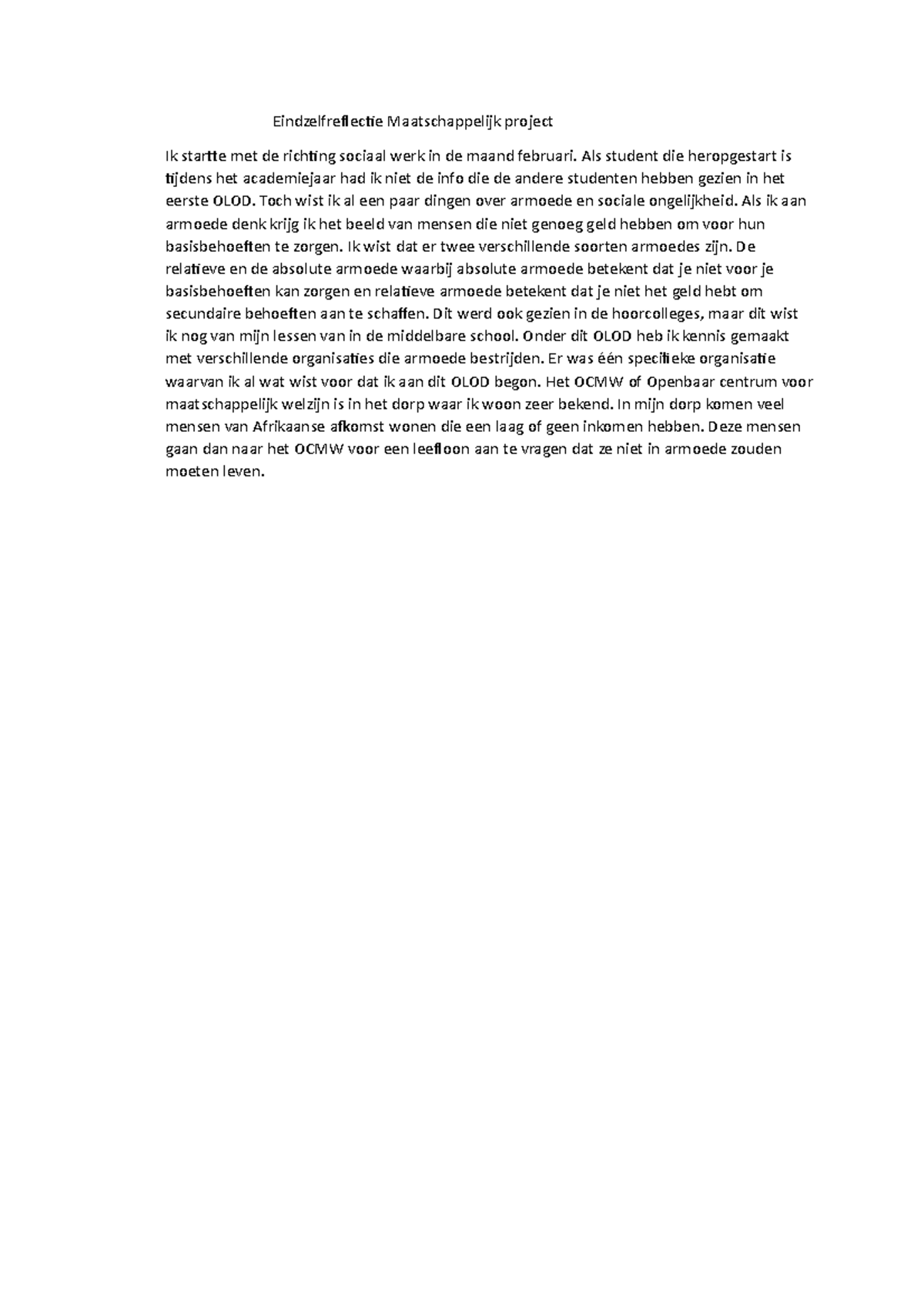 Eindzelfreflectie Maatschappelijk project - Als student die ...