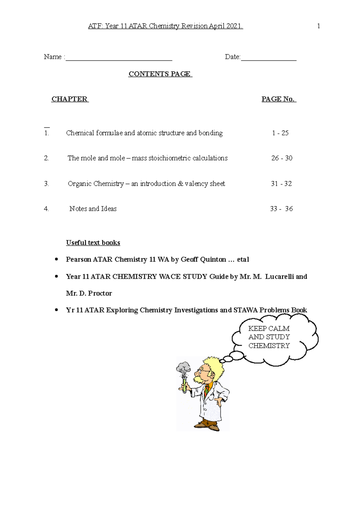 ATF Year 11 ATAR chem April booklet 2021 GS - Name ...