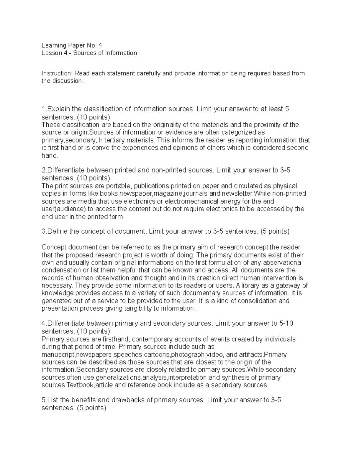 Lesson 4 Sources of Information - Learning Paper No. 4 Lesson 4 ...