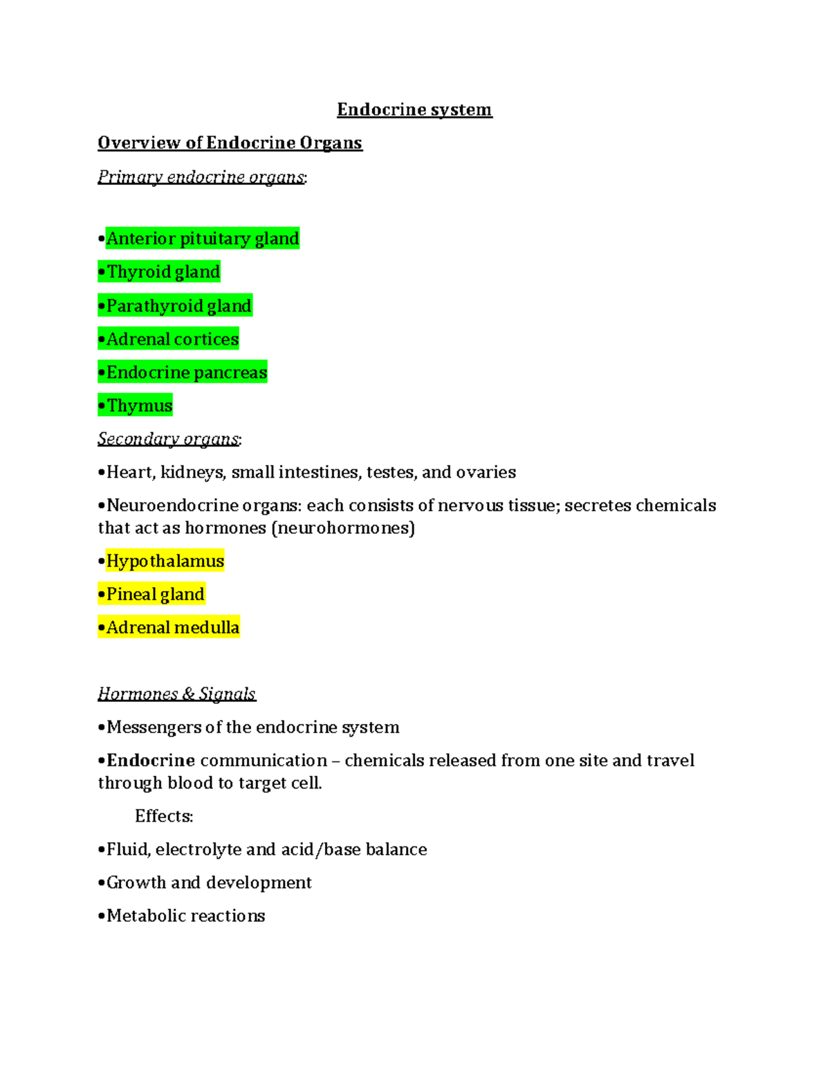 Endocrine system - Endocrine system Overview of Endocrine Organs ...