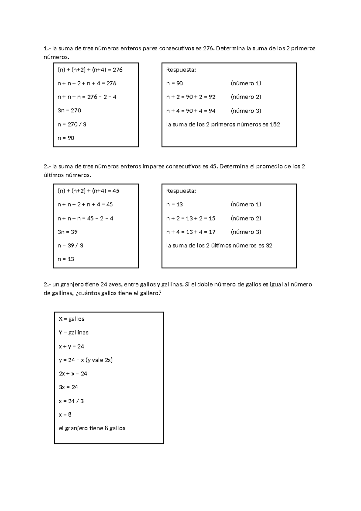 Ejercicio de matemáticas 1-2-2024 - 1.- la suma de tres números enteros ...