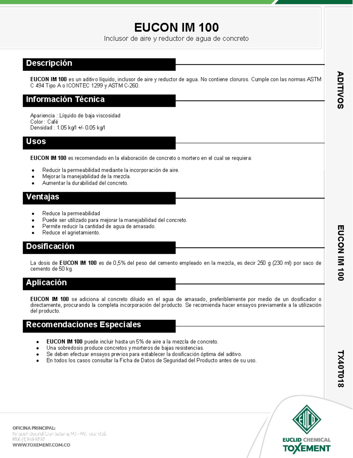 FT Eucon IM 100 - Ficha Técnica - EUCON IM 100 Inclusor de aire y reductor de agua de concreto ...
