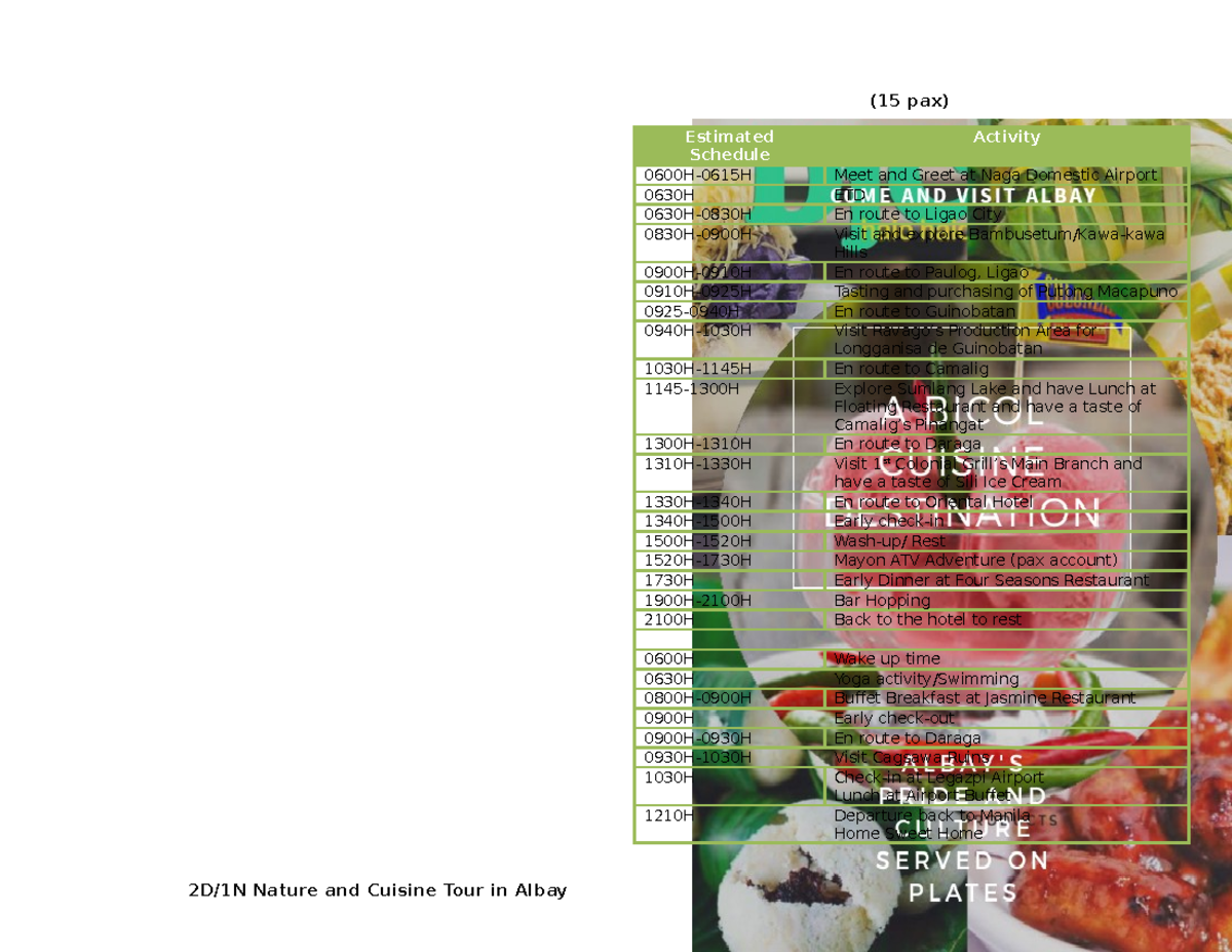 Tour-package - sample tour package - 2D/1N Nature and Cuisine Tour in ...