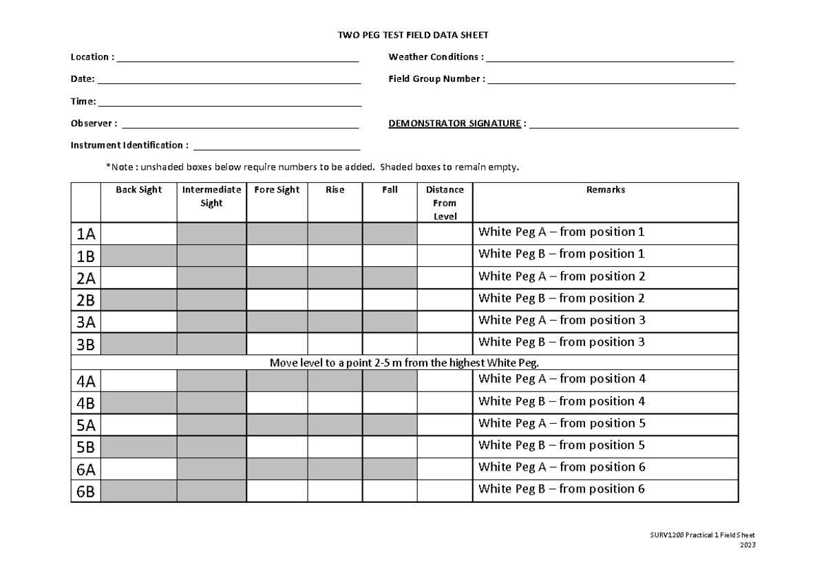 SURV1200 Practical 1 Fieldnote Sheet 2023 - SURV1200 Practical 1 Field ...